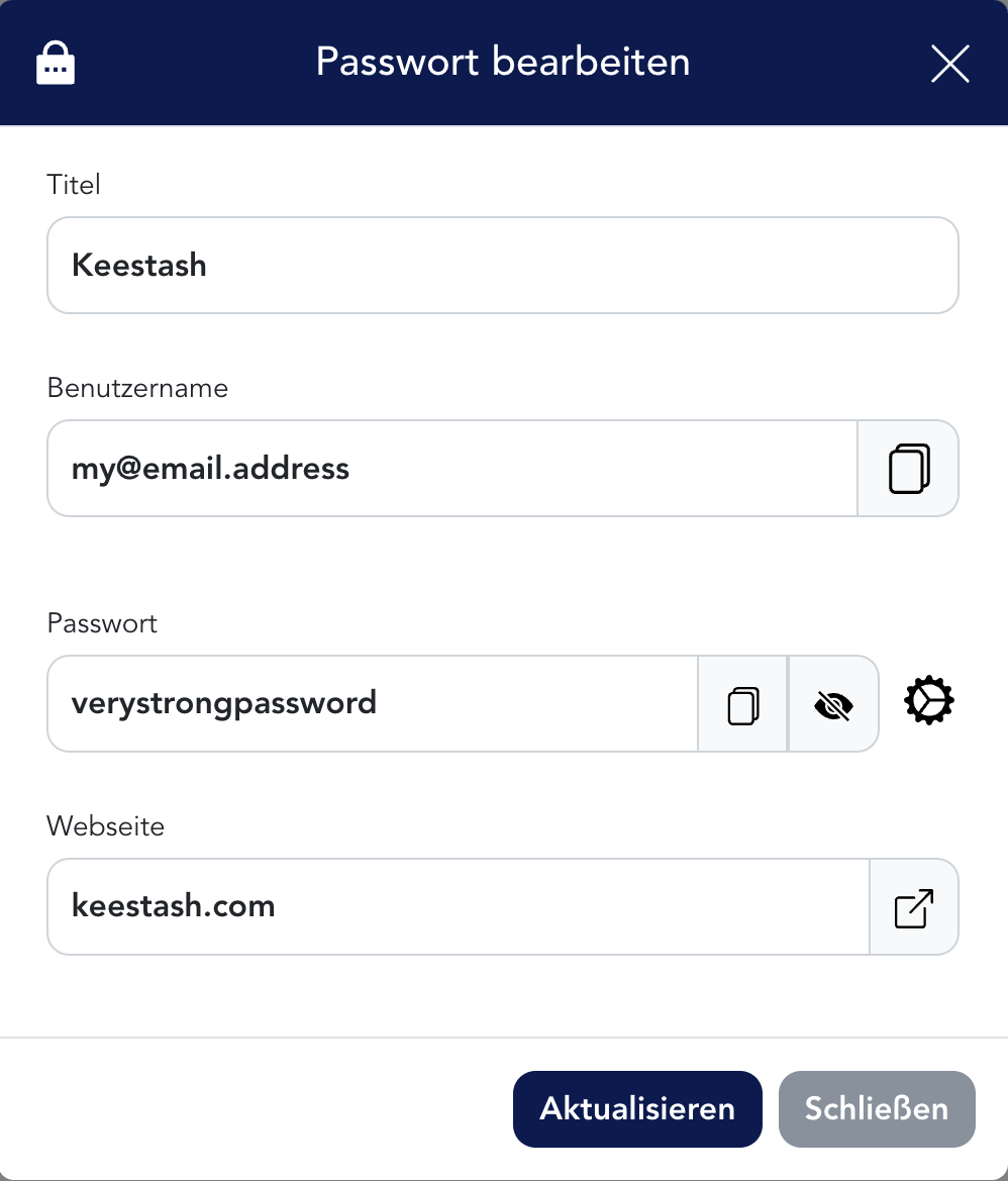 Keestash Password Manager - Password List
